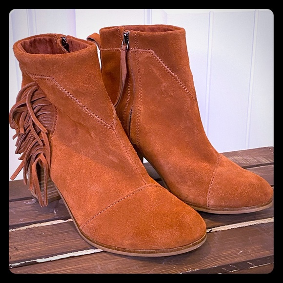 Toms | Shoes | Brand New Beautiful Suede Fringe Heel Ankle Boots | Poshmark